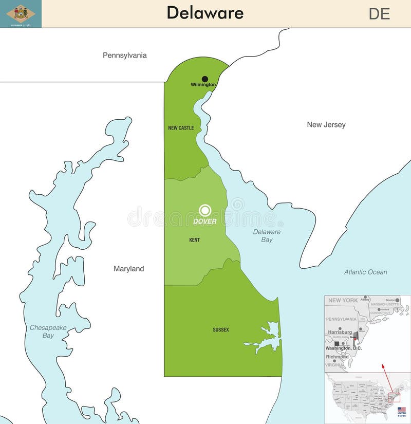 Delaware State Map with Counties Borders. Delaware S at-large ...