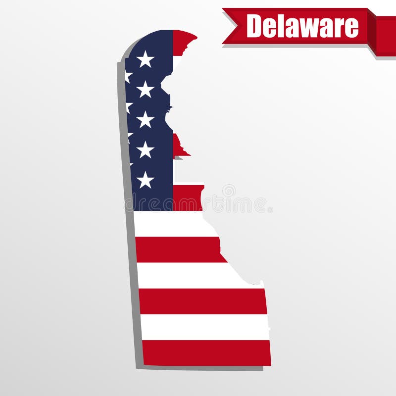 Delaware State Map with US Flag Inside and Ribbon Stock Illustration ...
