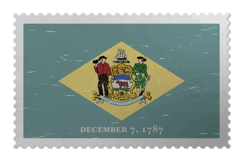 Delaware US Flag on Old Postage Stamp, Vector Stock Illustration ...