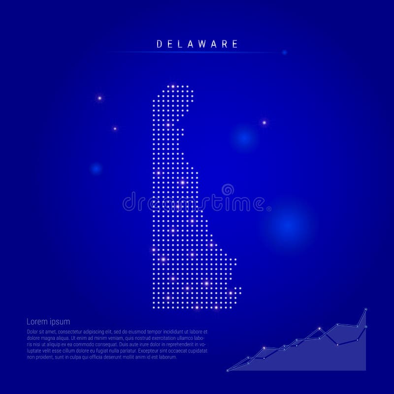 Delaware US State Illuminated Map with Glowing Dots. Dark Blue Space ...