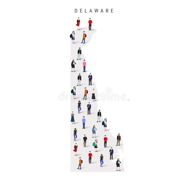 Delaware US State Population Map. Large Group of People. Flat Vector ...