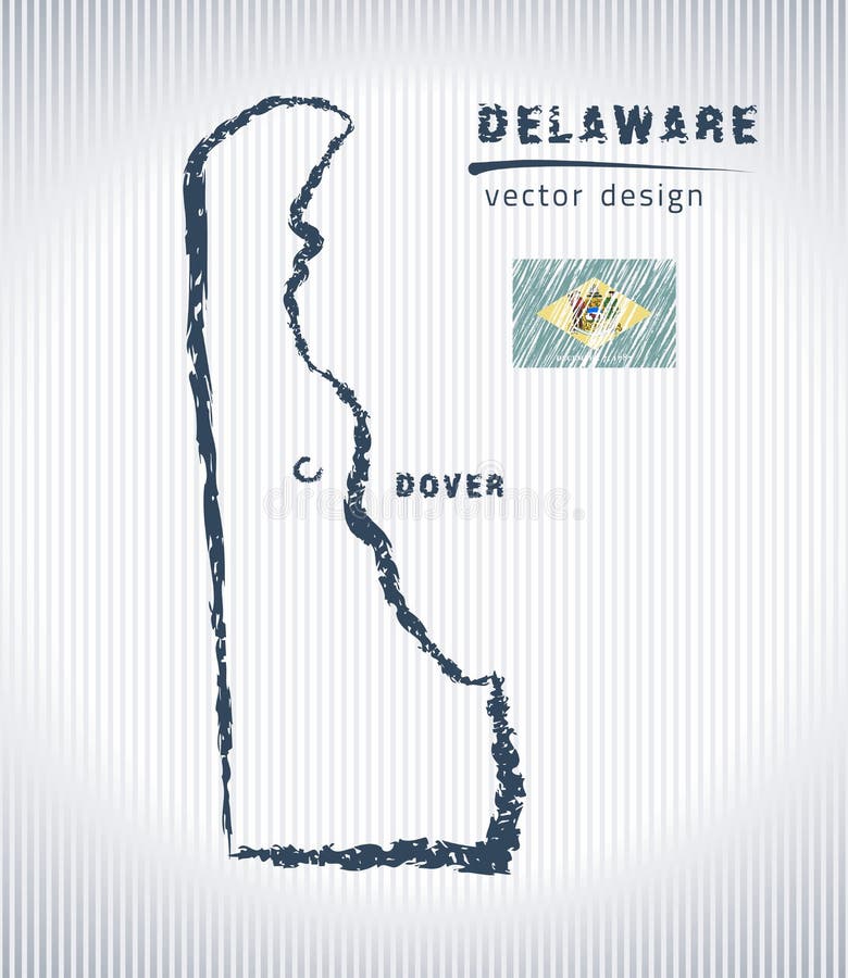 Delaware Flag, Vector Sketch Hand Drawn Illustration on Dark Grunge ...