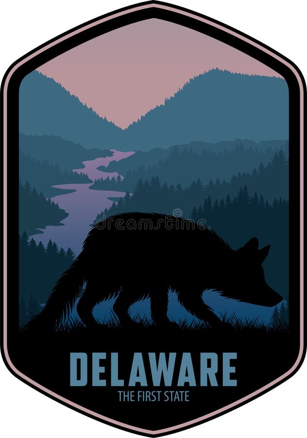 Delaware Vector Label with Grey Fox and the Delaware River Stock Vector ...