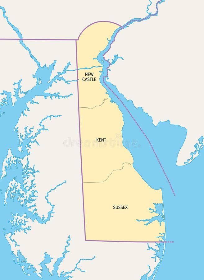 Delaware, U.S. State, Subdivided into 3 Counties, Political Map Stock ...