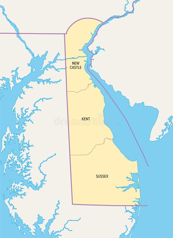 Delaware, U.S. State, Subdivided into 3 Counties, Political Map Stock ...