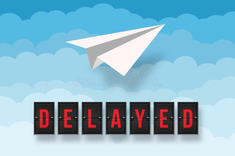 Delayed Flight Text with Paper Plane Above the Clouds in the Sky Stock ...