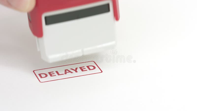 DELAYED Red Rubber Stamp on the Paper Stock Photo - Image of white ...