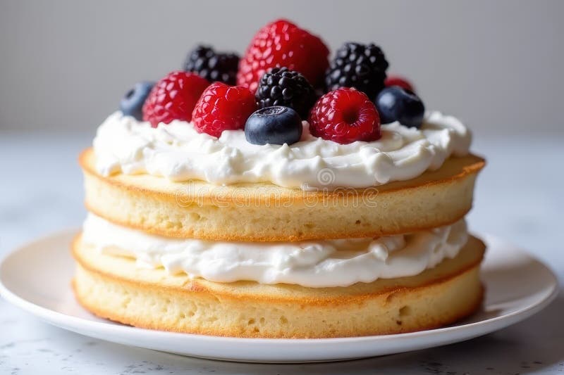 Delectable Angel Food Cake with Fresh Berries Stock Photo - Image of ...