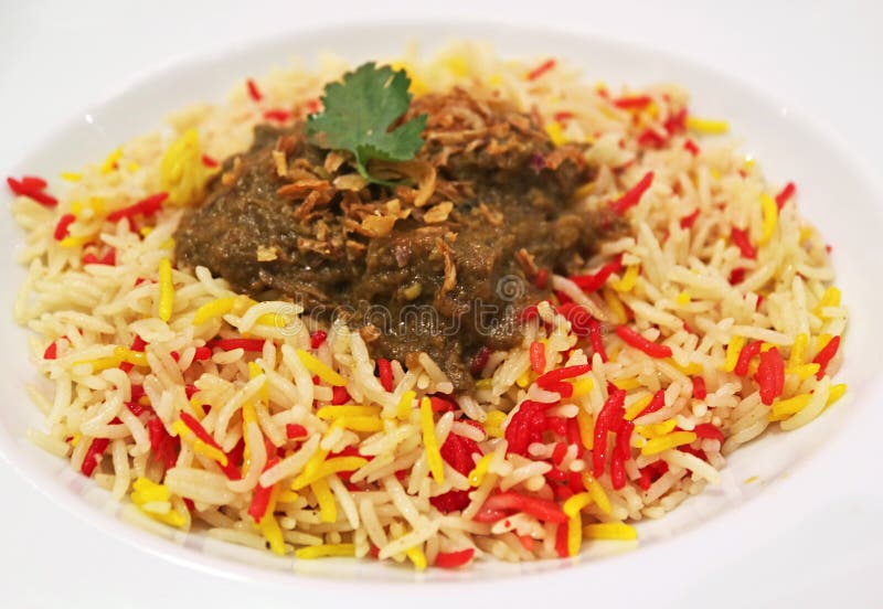 Beef Stew Topped on Spiced Mandi Basmati Rice Stock Photo - Image of ...