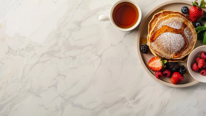 A Delectable Breakfast Setup Featuring Pancakes Topped with Syrup and ...