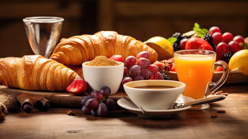 A Delectable Breakfast Tableau Featuring Croissants, Berries, and ...