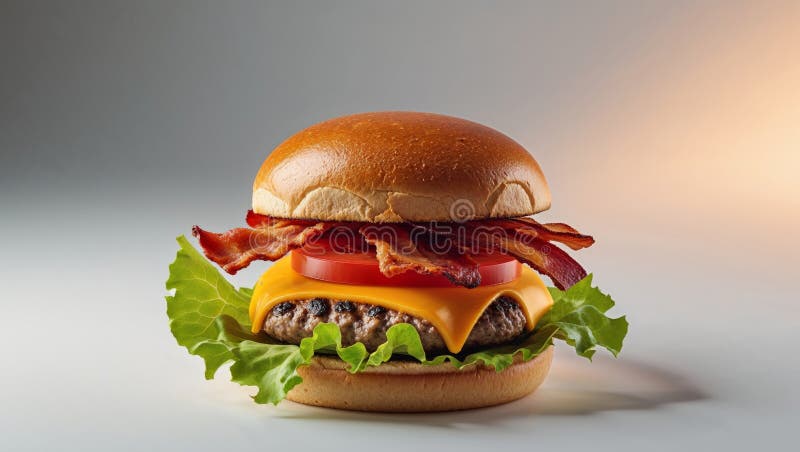 Delectable Burger Presentation with Bacon Topping. Stock Image - Image ...