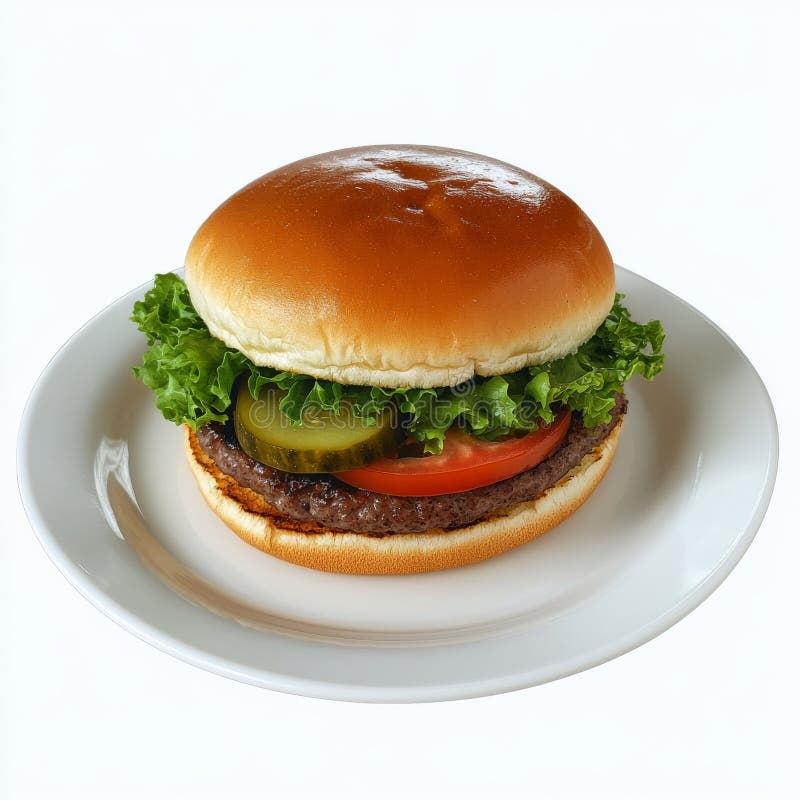 A Delectable Burger Served on a White Plate, with a Transparent ...