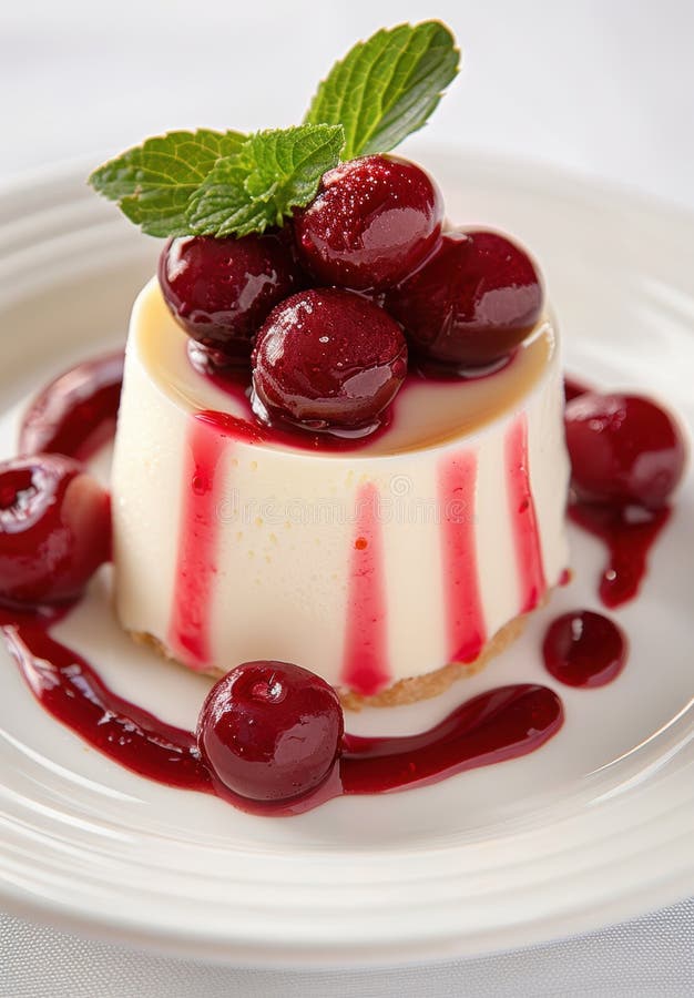 Delectable Cherry Dessert with Creamy Custard Stock Illustration - Illustration of treat ...