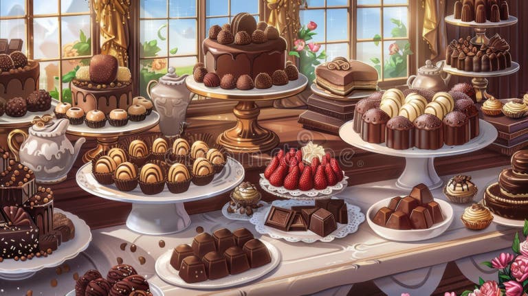 Delectable Chocolate Delights in a Cozy Cafe Setting Stock Image ...