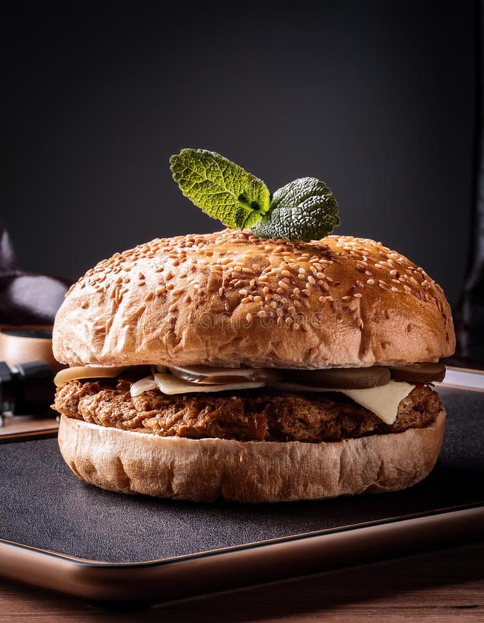 A Delectable Classic Burger in a Charming Rustic Ambiance Stock ...