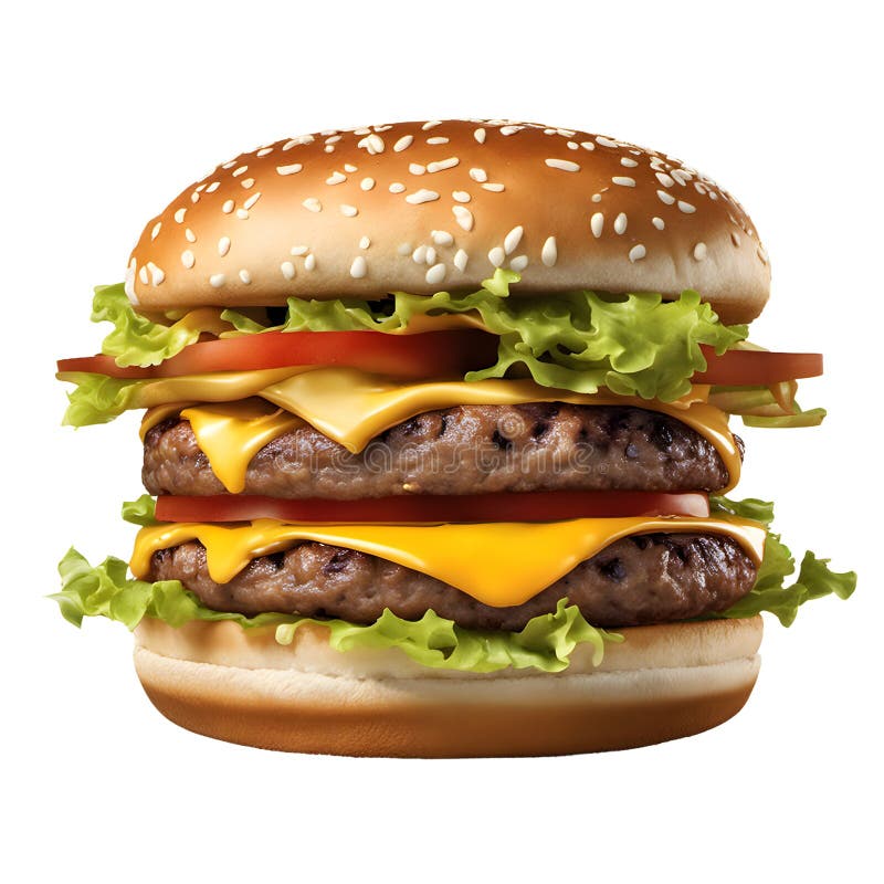 Delectable Double Hamburger Isolated on Transparent Background Stock ...