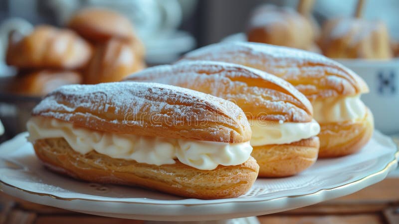 Delectable Eclairs Filled with Cream Stock Illustration - Illustration ...