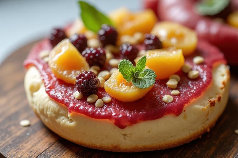 Delectable English Muffin Topping with Fruit and Seeds Stock ...