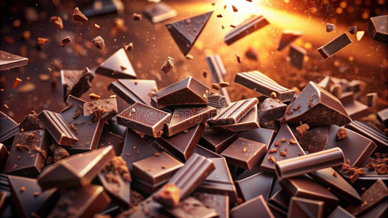 A Delectable Explosion of Dark Chocolate Pieces, Shattered and ...
