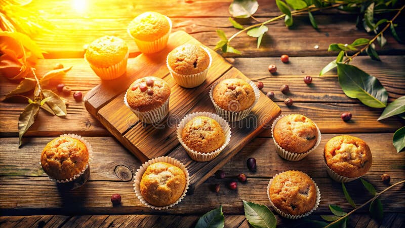 Delectable Freshly Baked Muffins a Rustic Delight Captured from Above ...