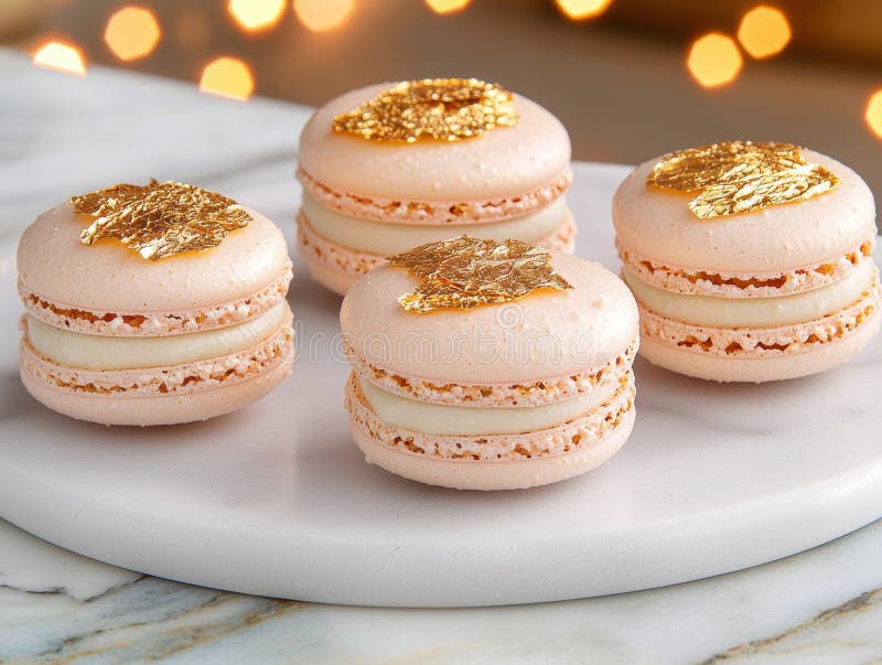Delectable Golden Macarons on a Marble Plate Stock Illustration ...