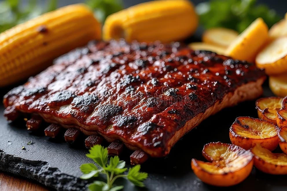 Delectable Grilled Ribs and Sizzling Side Dishes Stock Illustration ...