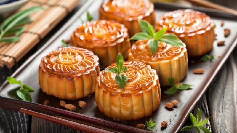 Delectable Homemade Mooncakes on Traditional Serving Tray Stock Image ...