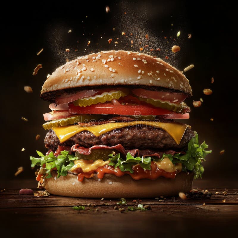 Delectable Juicy Cheeseburger with Fresh Ingredients Exploding in ...