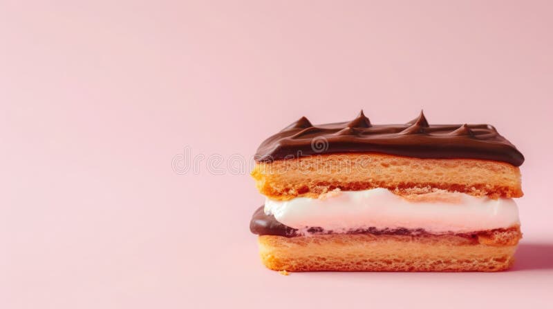 A Delectable Layered Pastry with Chocolate Glaze and Whipped Cream on a ...