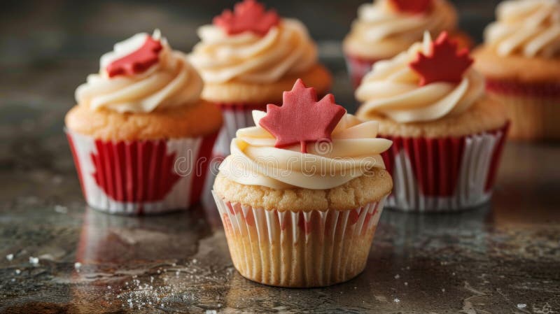 Delectable Maple Leaf Topped Cupcakes on Rustic Background Stock Image ...