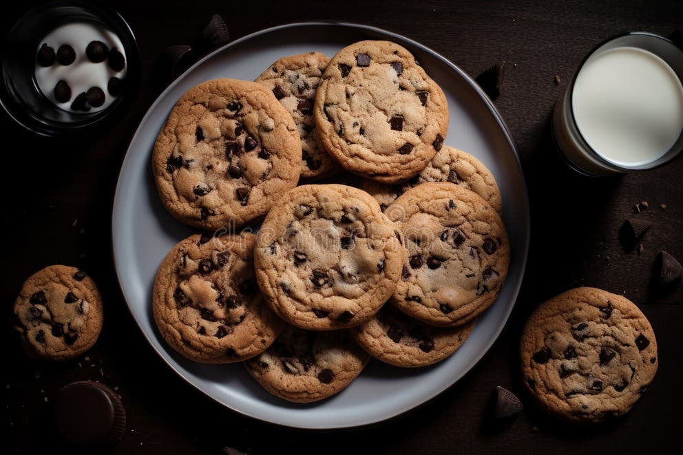 Delectable Plate of Chocolate Chip Cookies in Top-Down Perspective ...