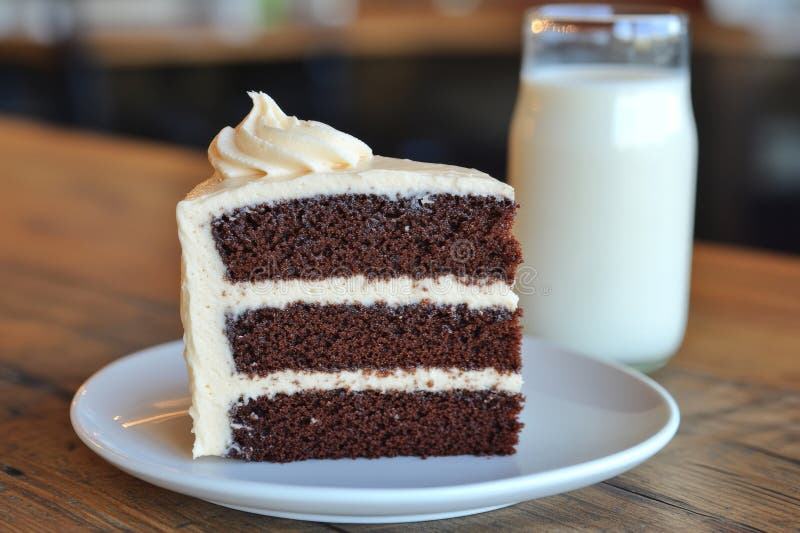 A Delectable Portion of Chocolate Layer Cake Paired with a Glass of ...