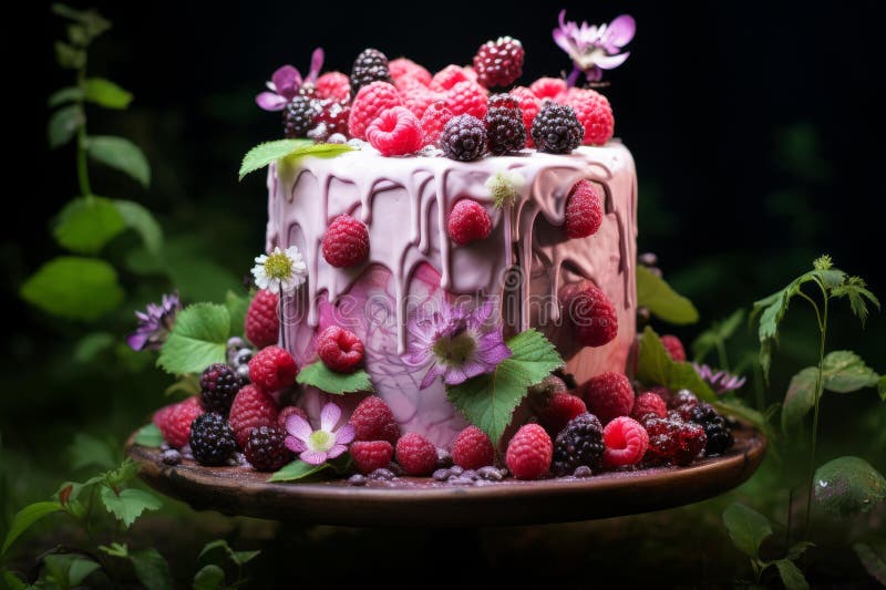 Delectable Raspberry Cake in Garden. Generate Ai Stock Image - Image of ...