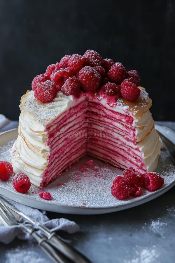 Delectable Raspberry Layer Cake on a Dark Background Stock Illustration ...