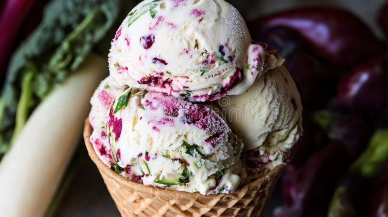 Delectable Raspberry Ripple Ice Cream Scoops in Waffle Cone Stock Image ...