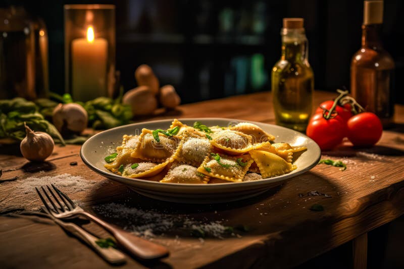 Delectable Raw Ravioli Enticingly Arranged on a Rustic Wooden Table ...