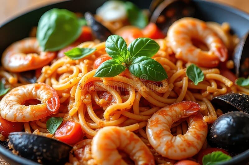 Delectable Seafood Pasta Dish Stock Illustration - Illustration of alla ...