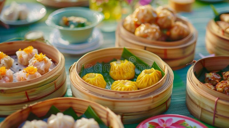 A Delectable Selection of Steamed Tropical Dim Sum Served in Bamboo ...