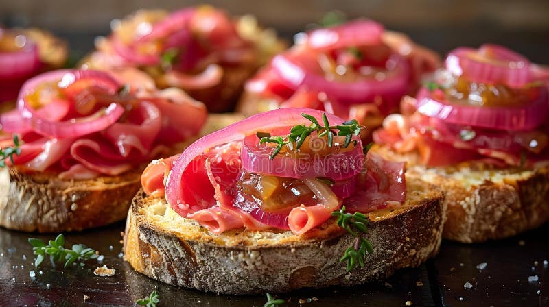 Delectable Serrano Ham Toasts with Sweet Onion. Concept Appetizer ...