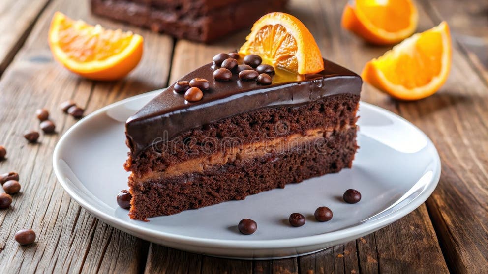 A Delectable Slice of Moist Chocolate Cake, Adorned with Coffee Beans ...