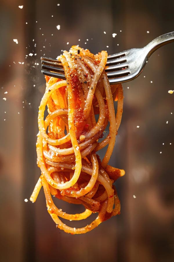 Delectable Spaghetti Bolognese Twirl on Fork with Falling Parmesan ...