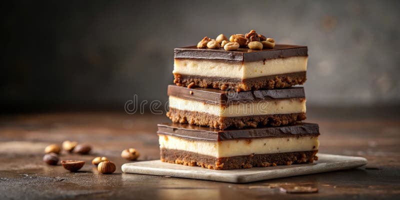 A Delectable Stack of Three Layered Chocolate Hazelnut Dessert Squares ...