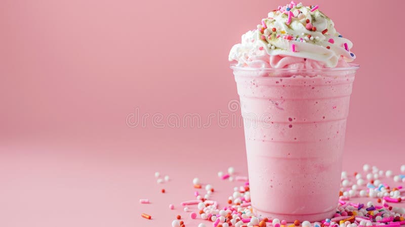 Delectable Strawberry Milkshake with Whipped Cream on Pink Background ...