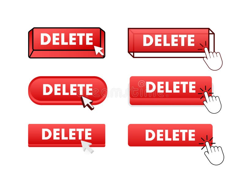 Delete Button With Pointer Clicking Delete Web Buttons Set User Interface Element In Flat