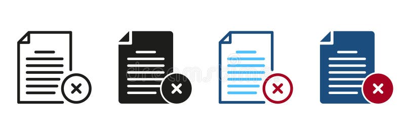 Delete Document Line and Silhouette Icon Set. Reject Agreement Black ... Delete Document Line and Silhouette Icon Set. Reject Agreement Black ...
