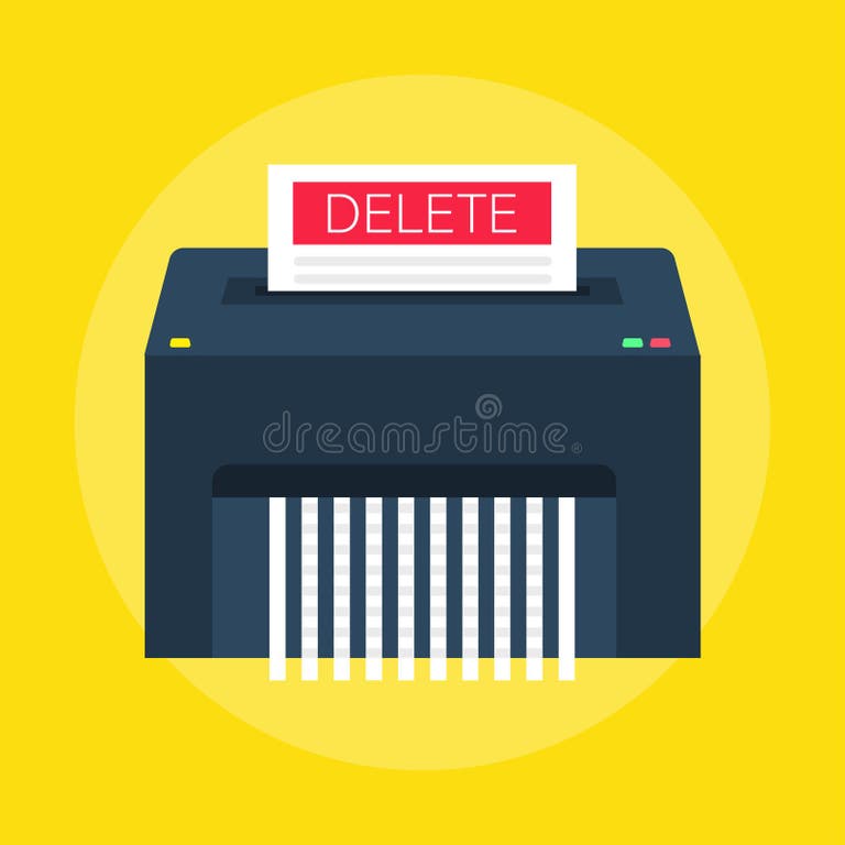 Delete Files or Deleted Documents Process. Paper Shredder Machine. Flat ...