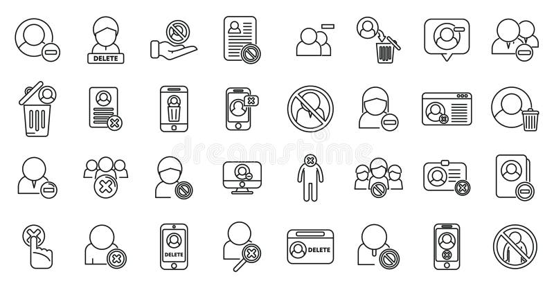 Delete User Icons Set Outline Vector. Access Avatar Stock Vector ...
