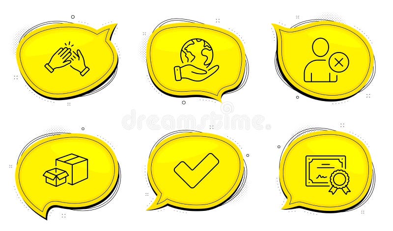 Delete User, Tick and Clapping Hands Icons Set. Packing Boxes Sign ...