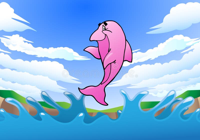 Delfín Rosado Saltando Ilustración De Vectores Aislada En Fondo Blanco ...